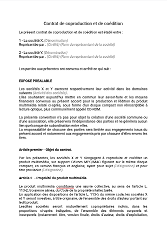 Contrat de coproduction - document et modèle à télécharger